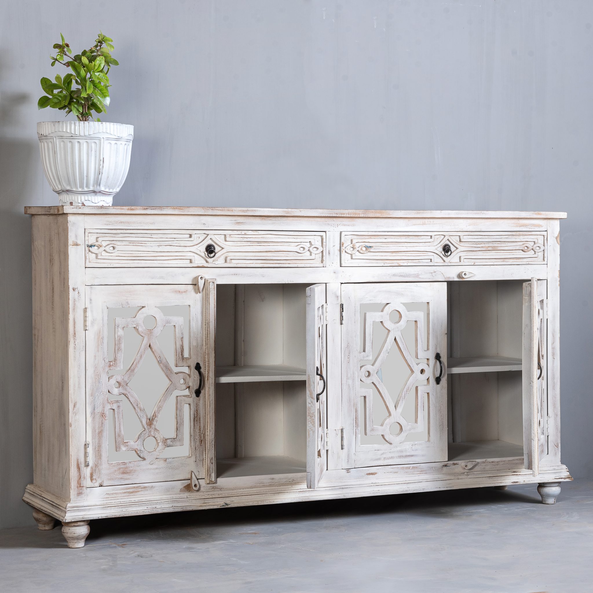 BROWN TOP HAND PAINTED TILE TV CABINET - Chisel and Log