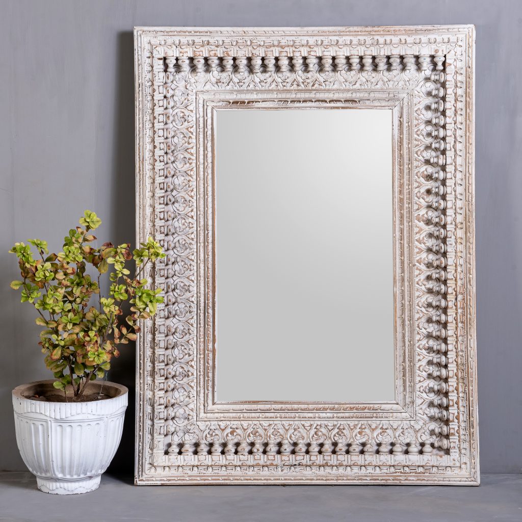 WHITEWASH SPINDLE MIRROR - Chisel and Log