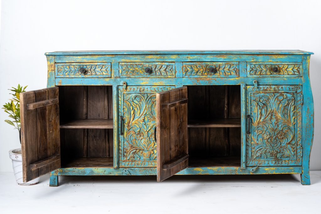 DISTRESSED TEAL SIDEBOARD - Chisel and Log