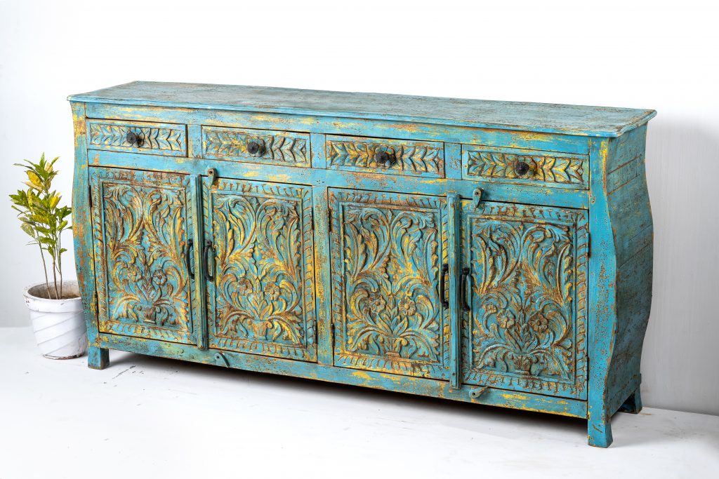 DISTRESSED TEAL SIDEBOARD - Chisel and Log