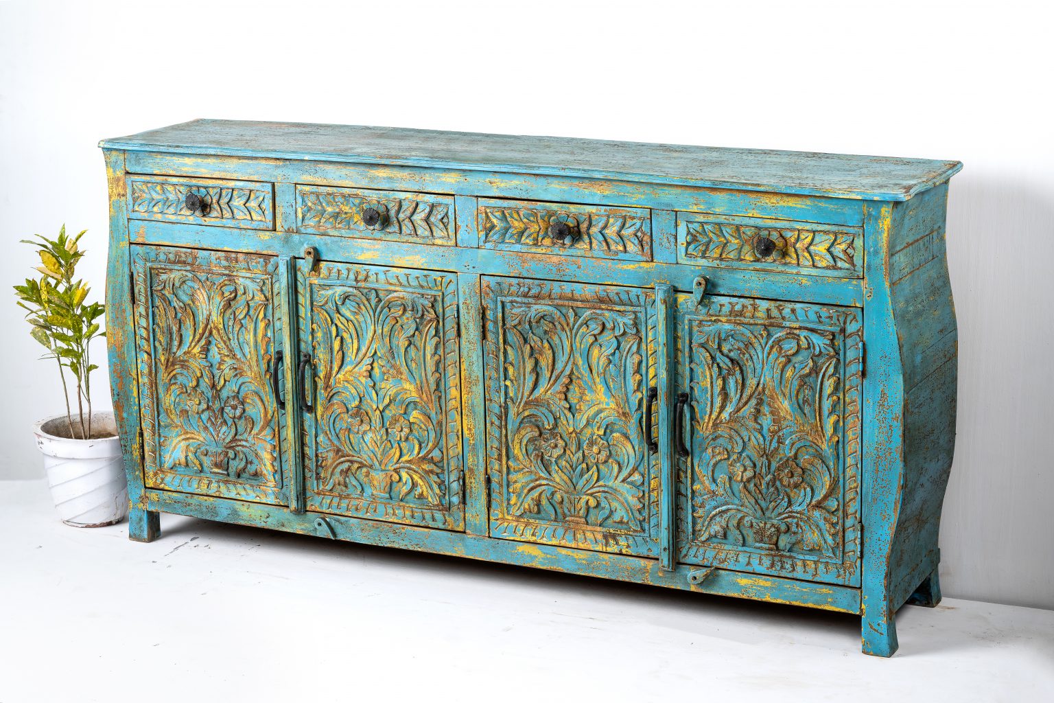 DISTRESSED TEAL SIDEBOARD - Chisel and Log