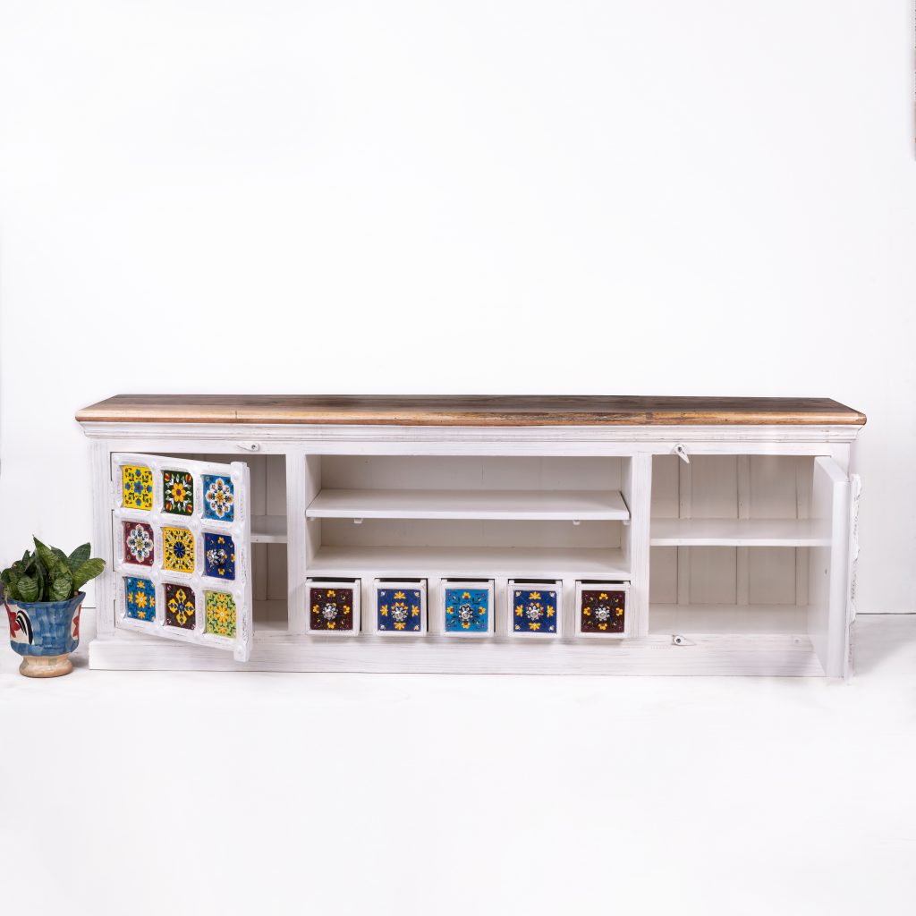 Hand Painted Tile TV Cabinet - Chisel and Log