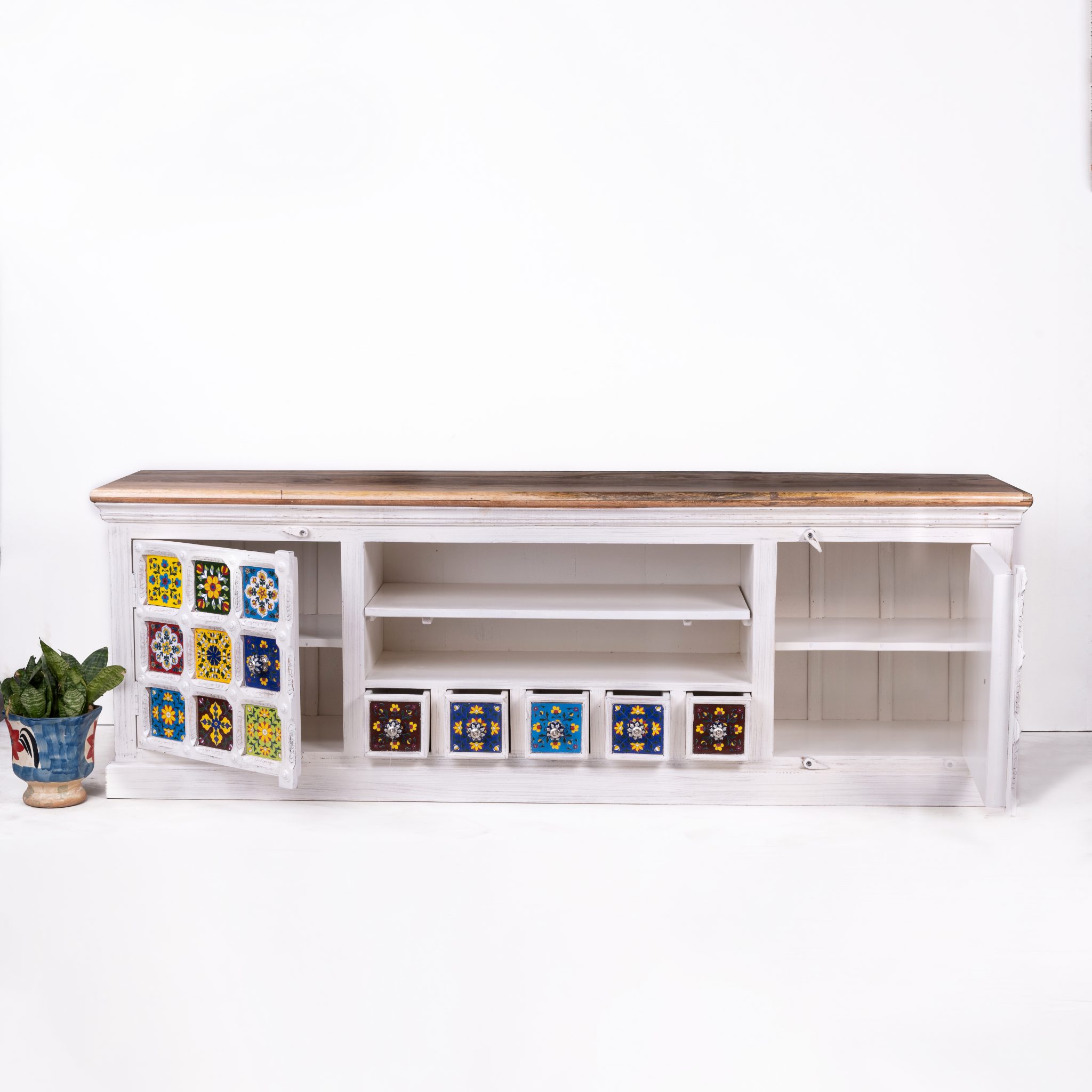 Hand Painted Tile TV Cabinet - Chisel and Log