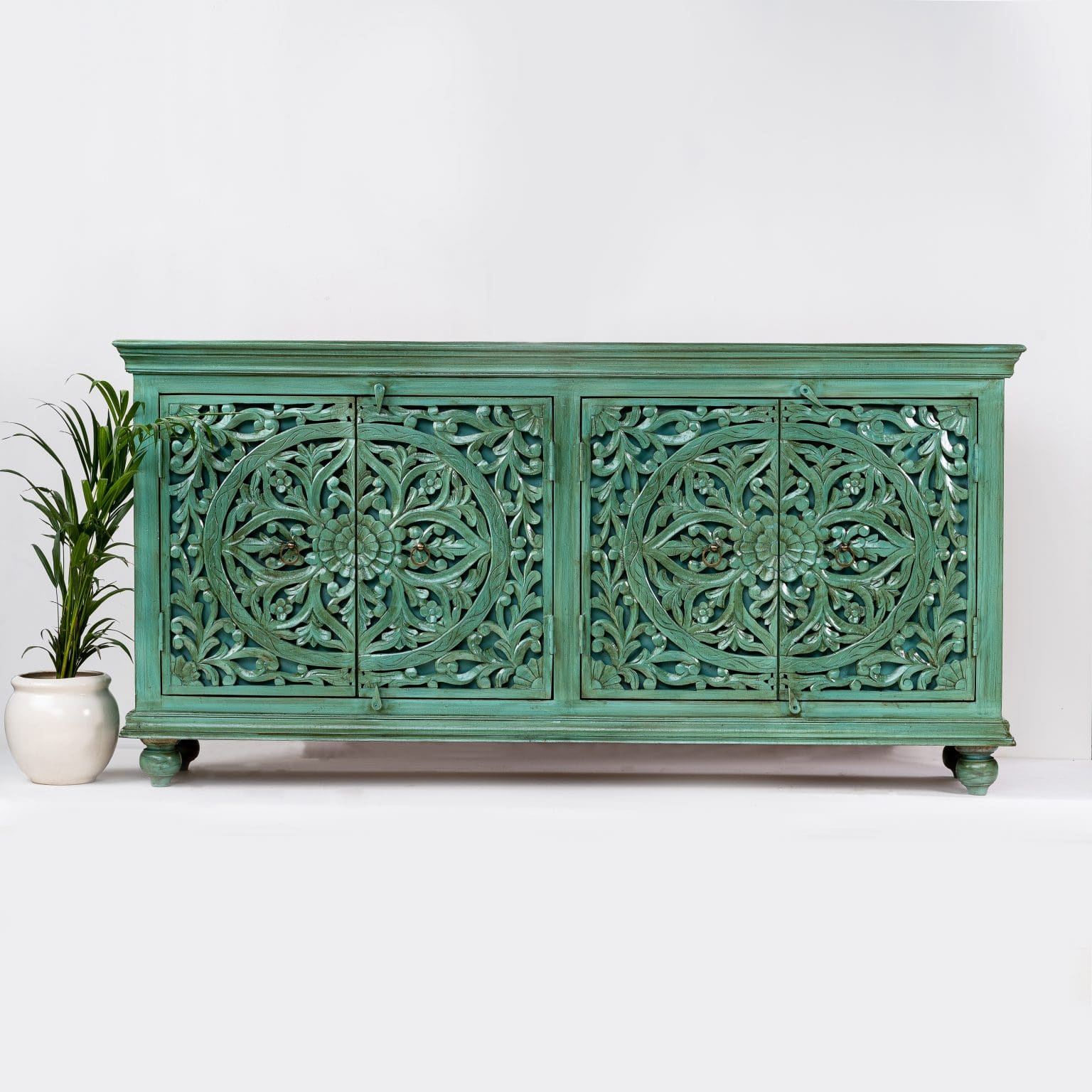 Carved Emerald Green Sideboard - Chisel and Log