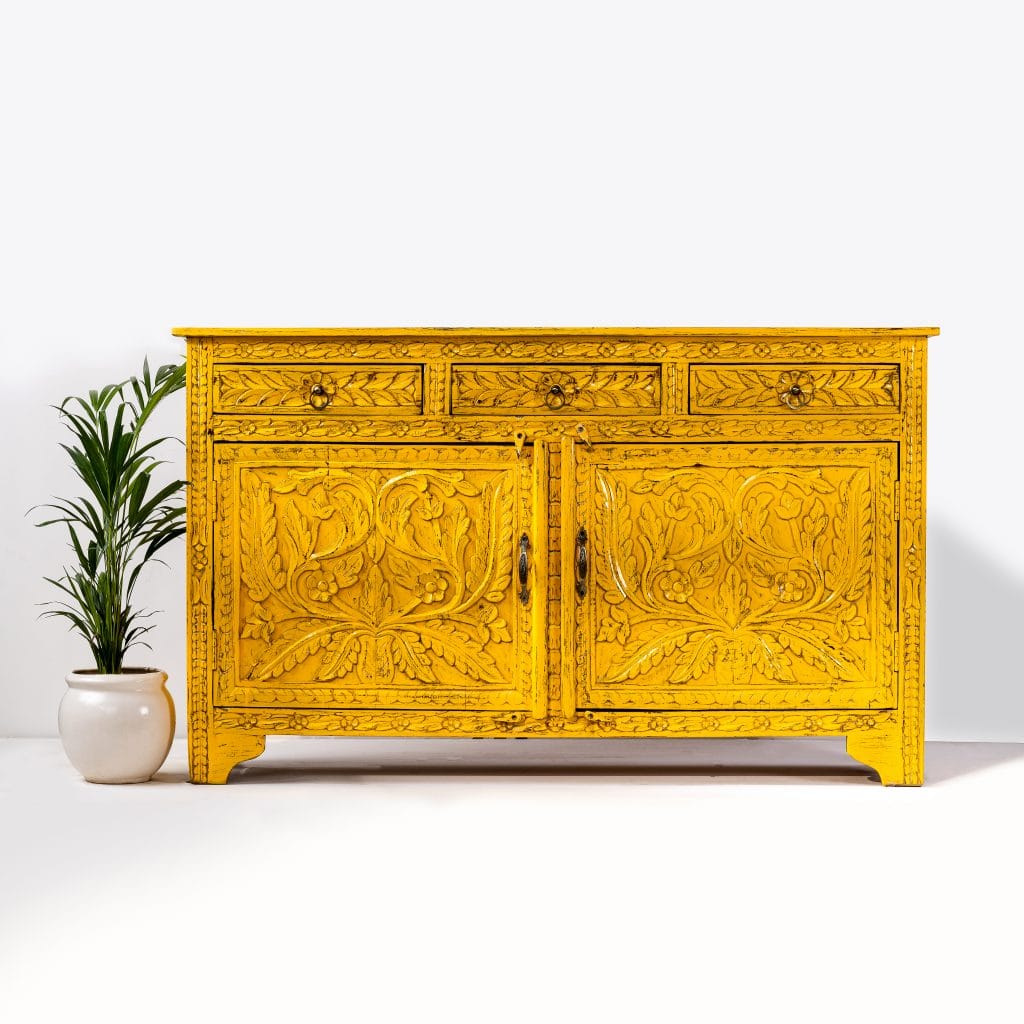 Carved Yellow Sideboard - Chisel and Log