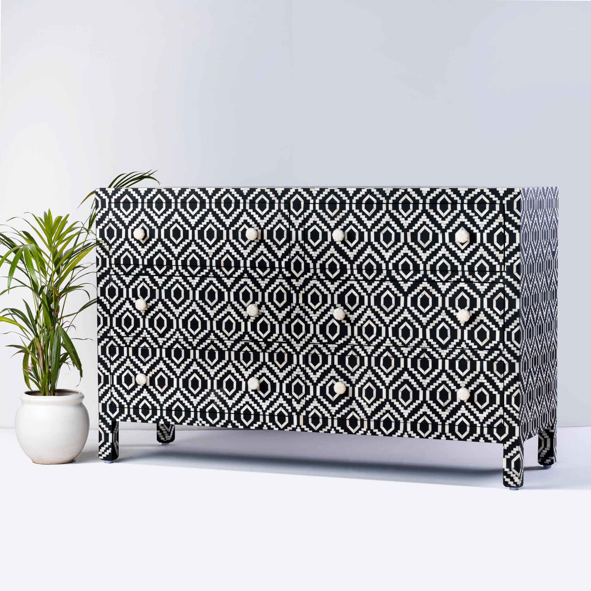 Black & White Bone Inlay Sideboard - Chisel and Log