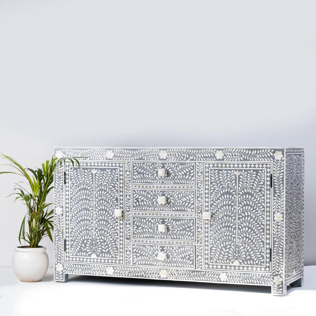 Dark Grey Bone Inlay Sideboard - Chisel and Log
