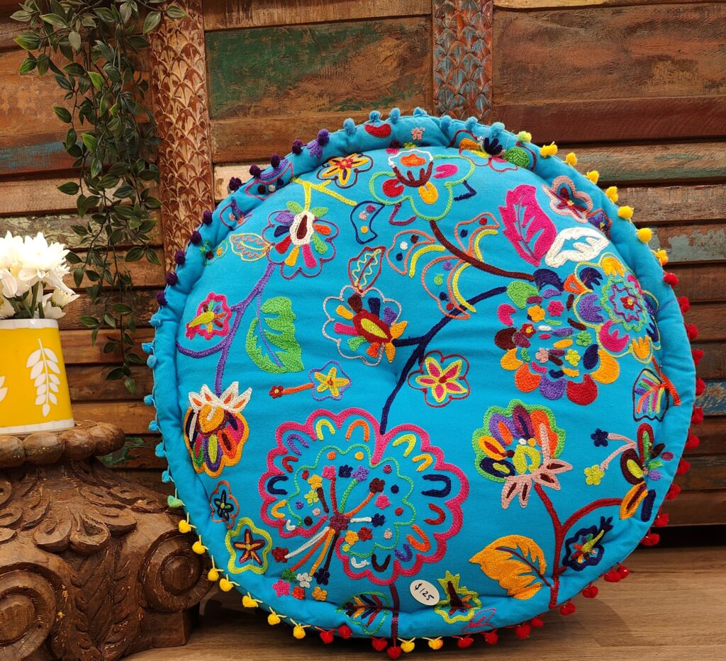 Embroidered Pouf (Light Blue) - Chisel and Log