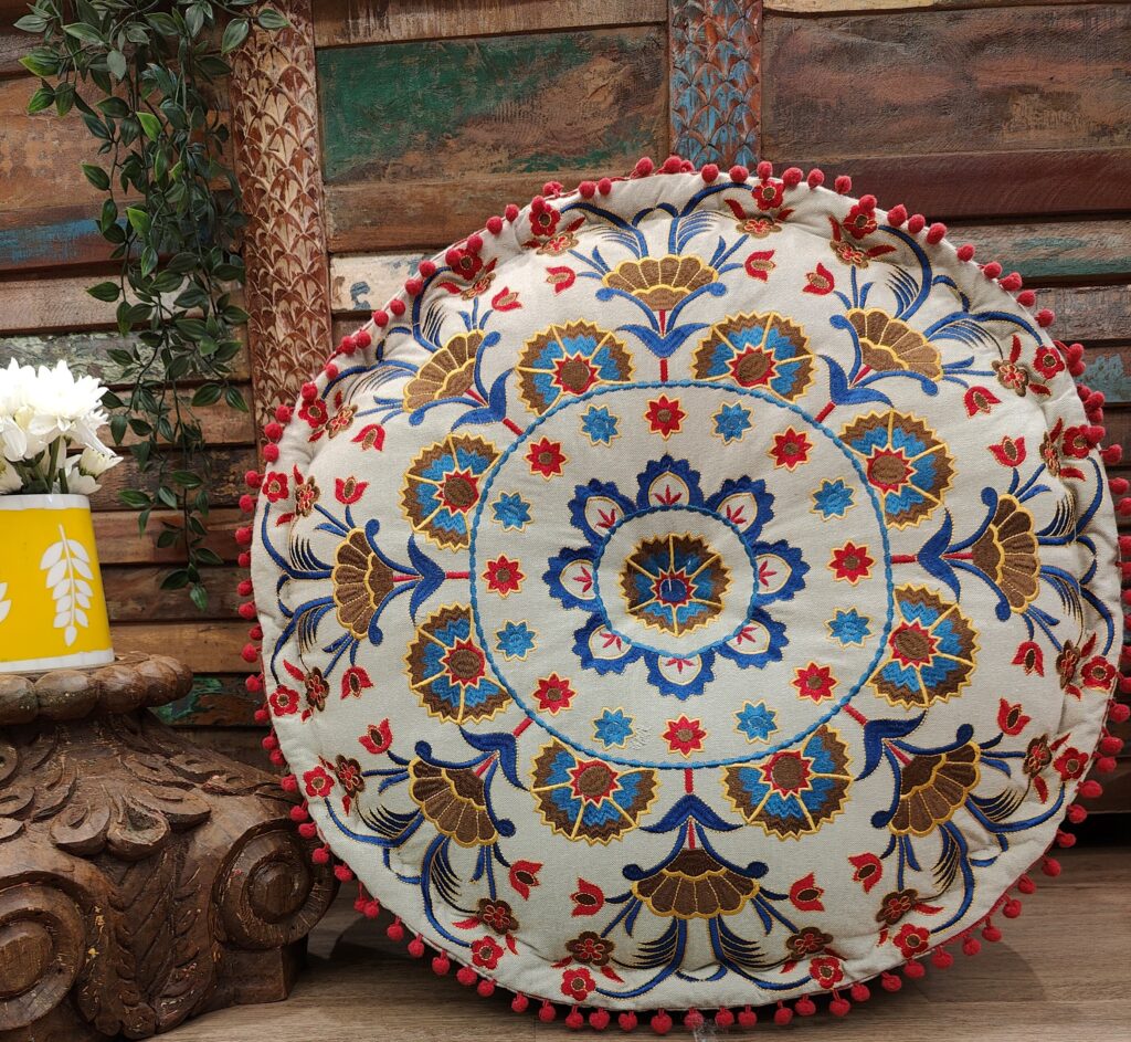 Embroidered Pouf (Multi Color) - Chisel and Log